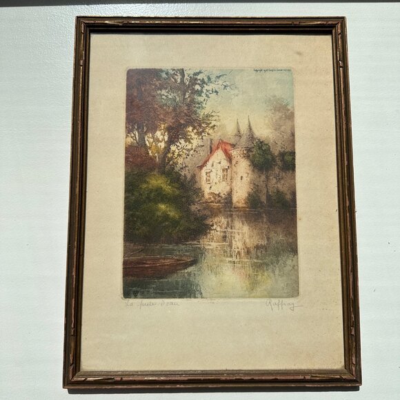 Art | Vintage Artwork Framed 1936 Raffrey Watercolor Etching Camilla ...